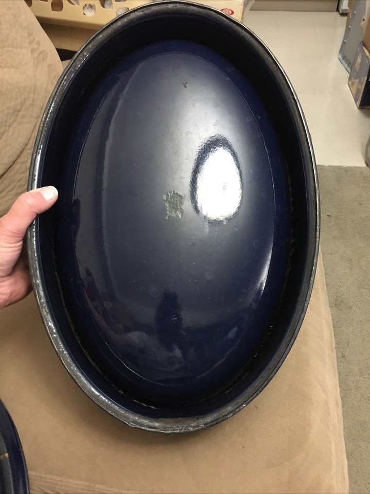 Vintage Savory Roasting Pan Enamel Navy Roaster Double Wall Cobalt Blue ...