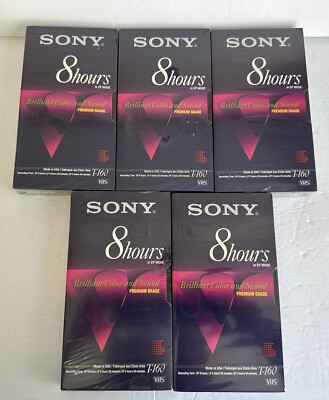 Lot Of 5 SONY 8 Hour Premium Grade VHS Brand New Blank Tape In Wrapper ...