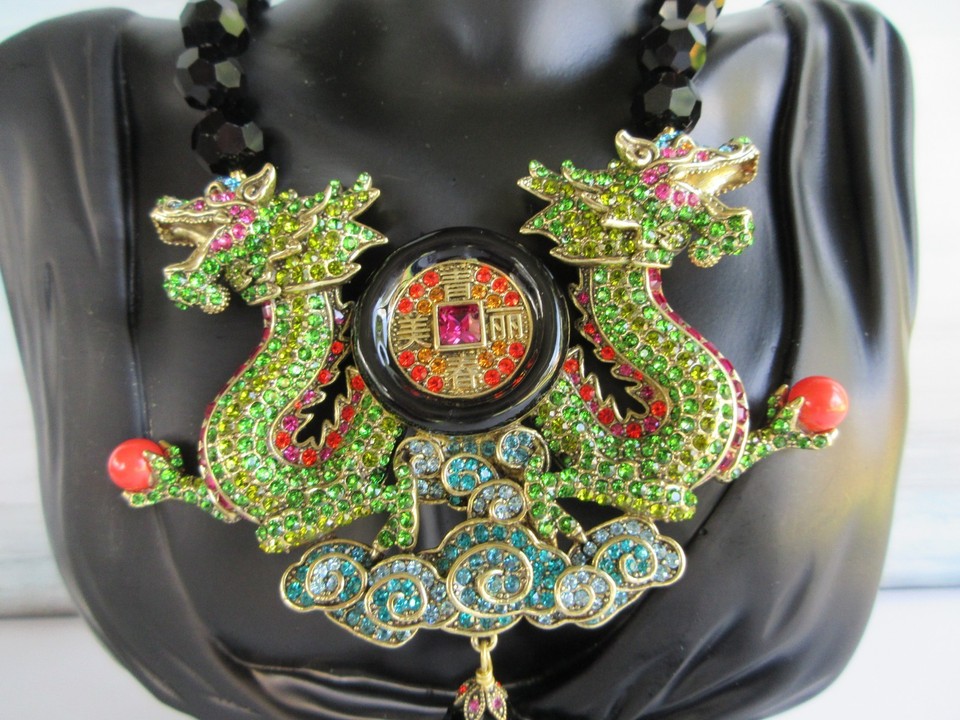 Heidi Daus "Power Pretty" Dragon Tassel Necklace & Earrings Set Black ...