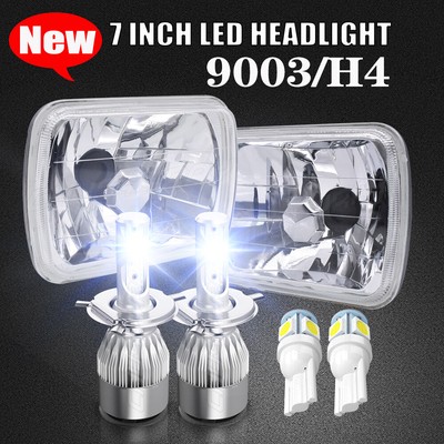 Pair 7"X6" inch Sealed Beam Headlight Conversion High/Low Beam+ 100W H4 ...