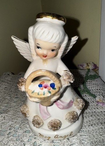 Vintage May Angel w/ Basket of Hand-Painted Flowers Spaghetti Figurine ...