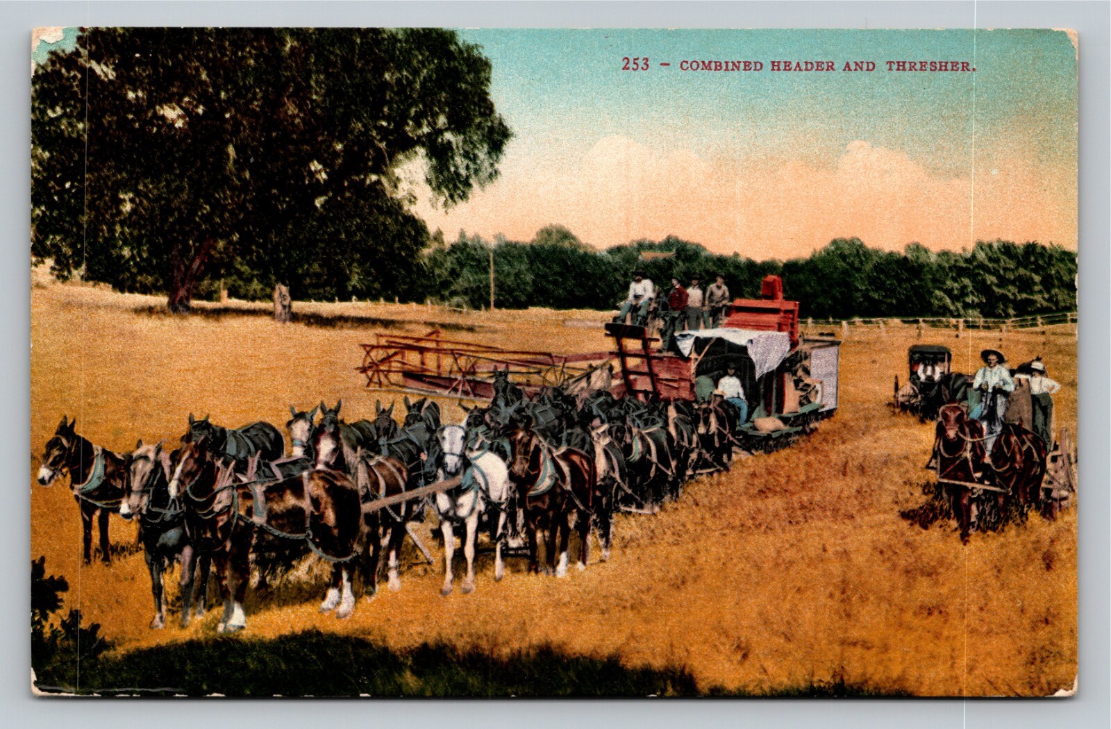 Combined Header & Thresher Men Horses Farm Equip Field Vintage Unposted ...