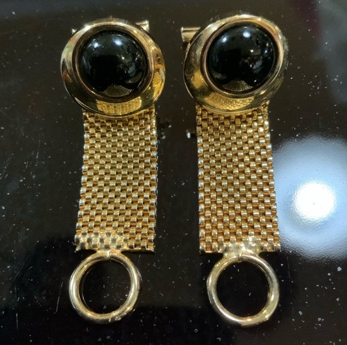 Cuff Links Black Stone Gold Tone Unisex Men or Women Vintage P1-1 | eBay