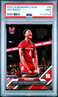 Ace Bailey RC 2024 Bowman U Now #54 - 37 Pt Historic Masterclass PSA 9 ...