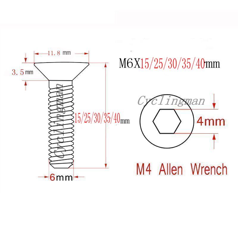 M6x15/25/30/35 M6x40mm Ti Titanium Bike Countersunk Screws Allen Flat ...