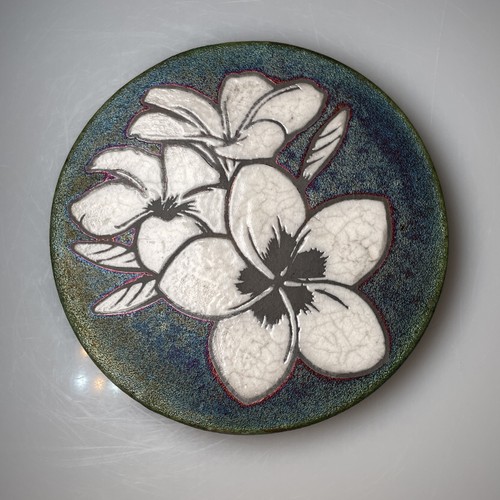 Jeremy J Diller Raku Pottery Maui Ocean Center Coaster Single Plumeria ...