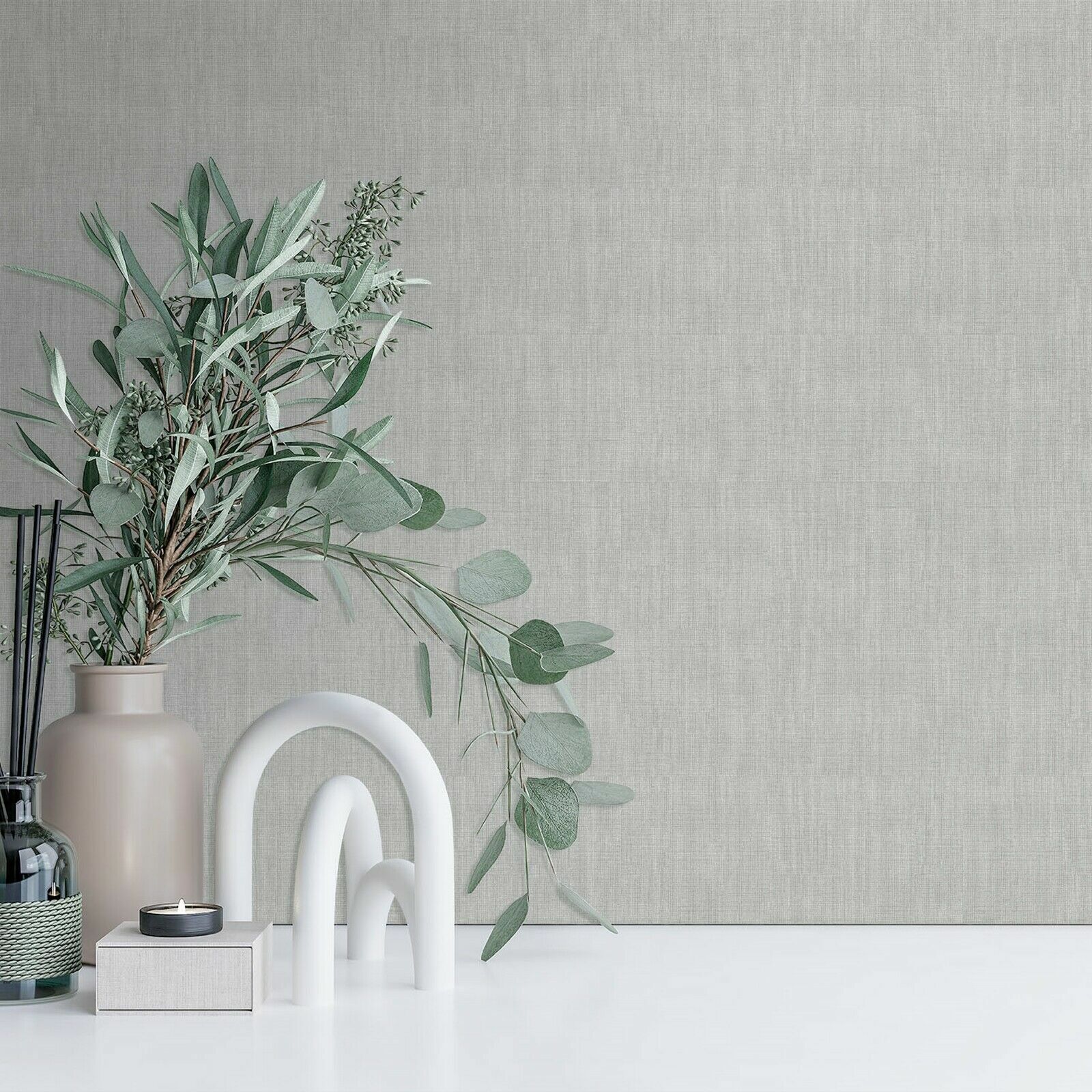 Linen Effect Plain Grey Paste the Paper High Quality Wallpaper Woven ...