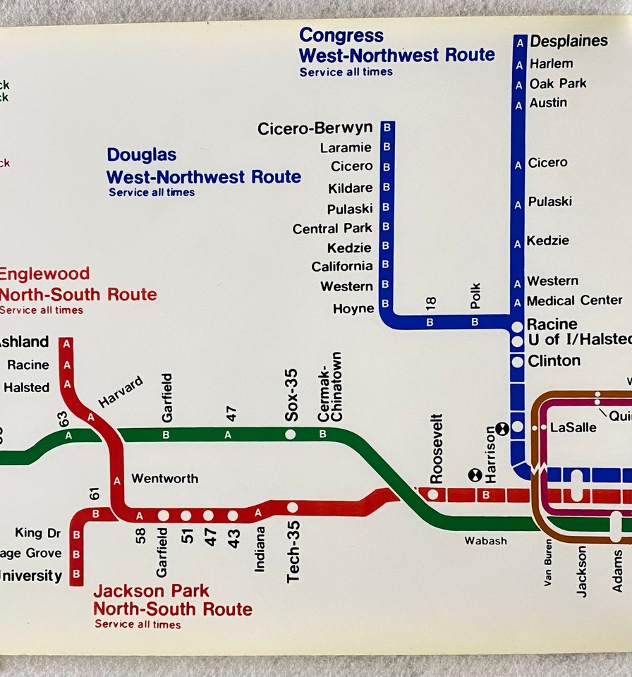 Original 1984 Chicago Transit CTA Train 'L' System Map- Carcard Map 11 ...