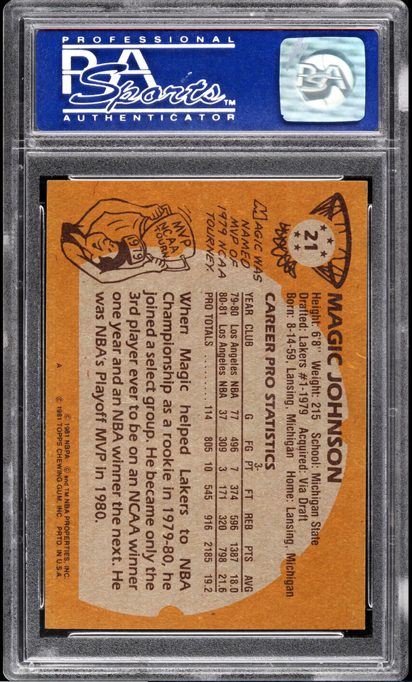 1981 Topps Magic Johnson Solo Rookie Card RC #21 PSA 9 Mint Basketball ...