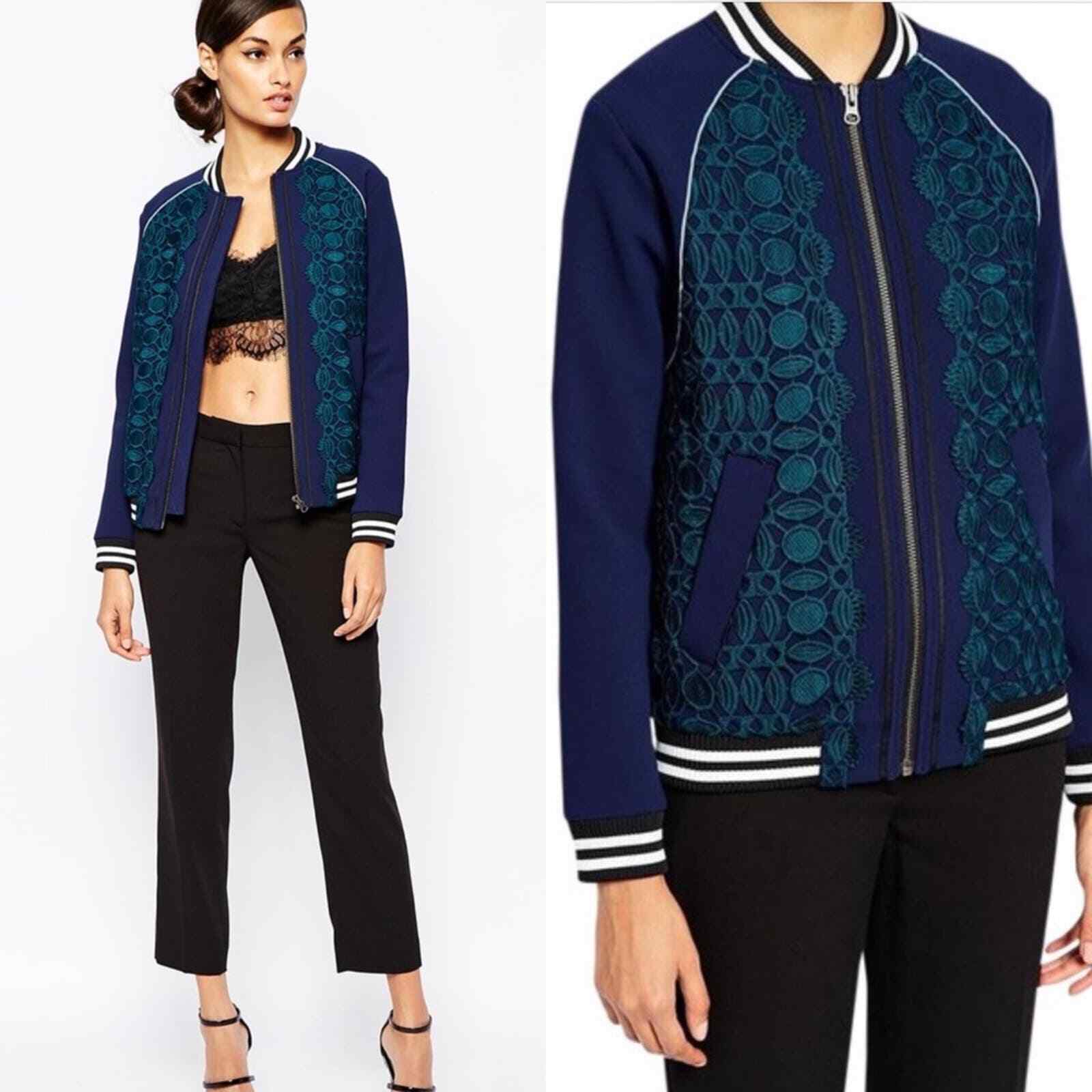 Self Portrait Scalloped Edge Bomber Jacket US 2 - Gem