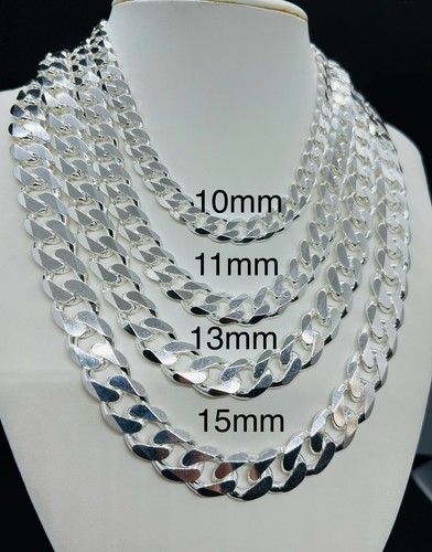 925 Sterling Silver Cuban Curb Link Chains Men's/Women's 10mm - 15mm 16 ...