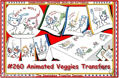 Animated Dancing Vegetables for Kitchen Towels 260 Iron on Embroidery ...