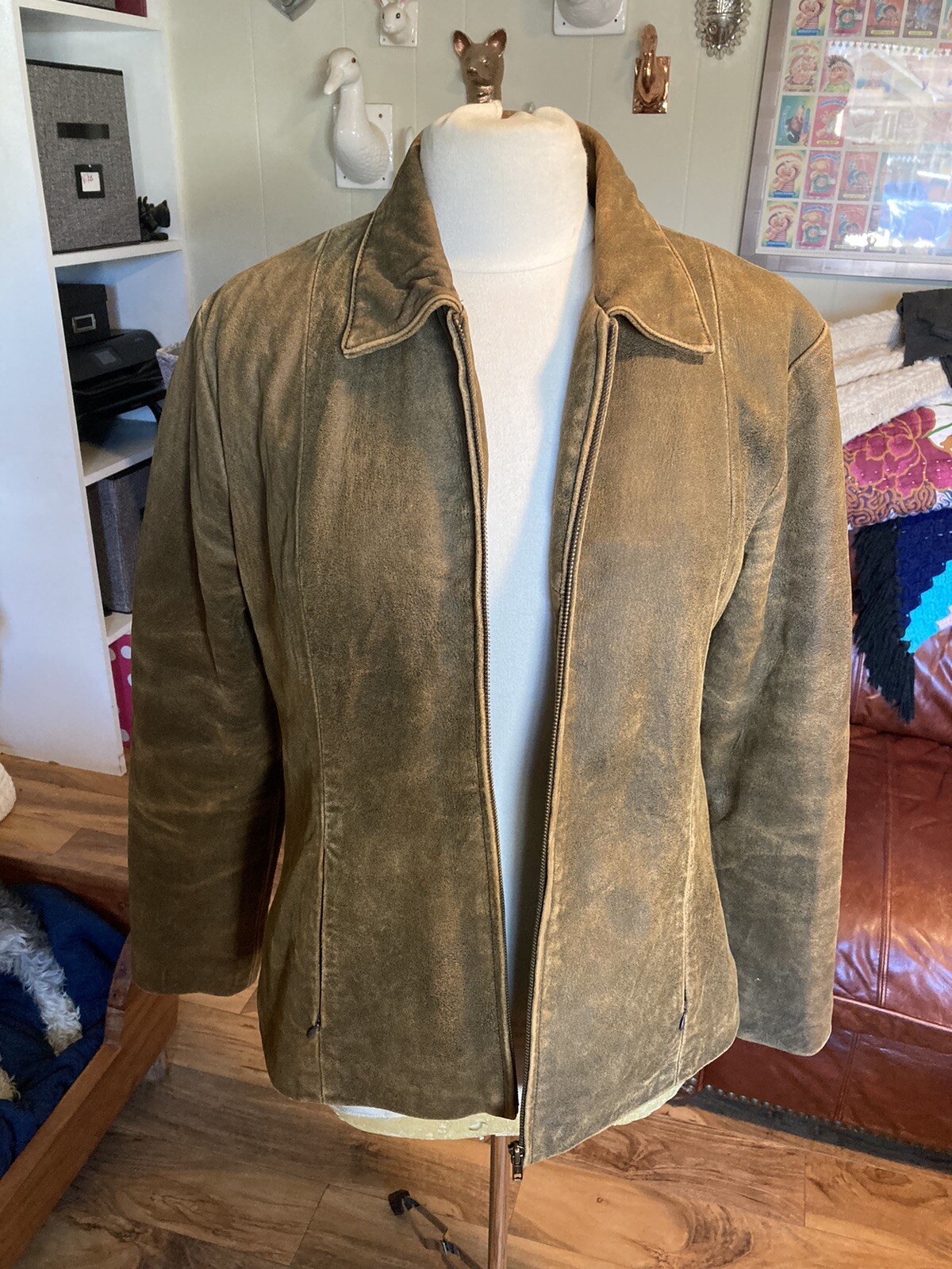 Womens Columbia Leather Lined Zip Bomber Jacket Medium - Gem