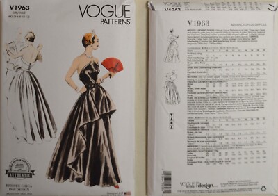 Vogue Pattern V1963 Miss Evening Dress Strapless w/ Band Cuff Flared ...