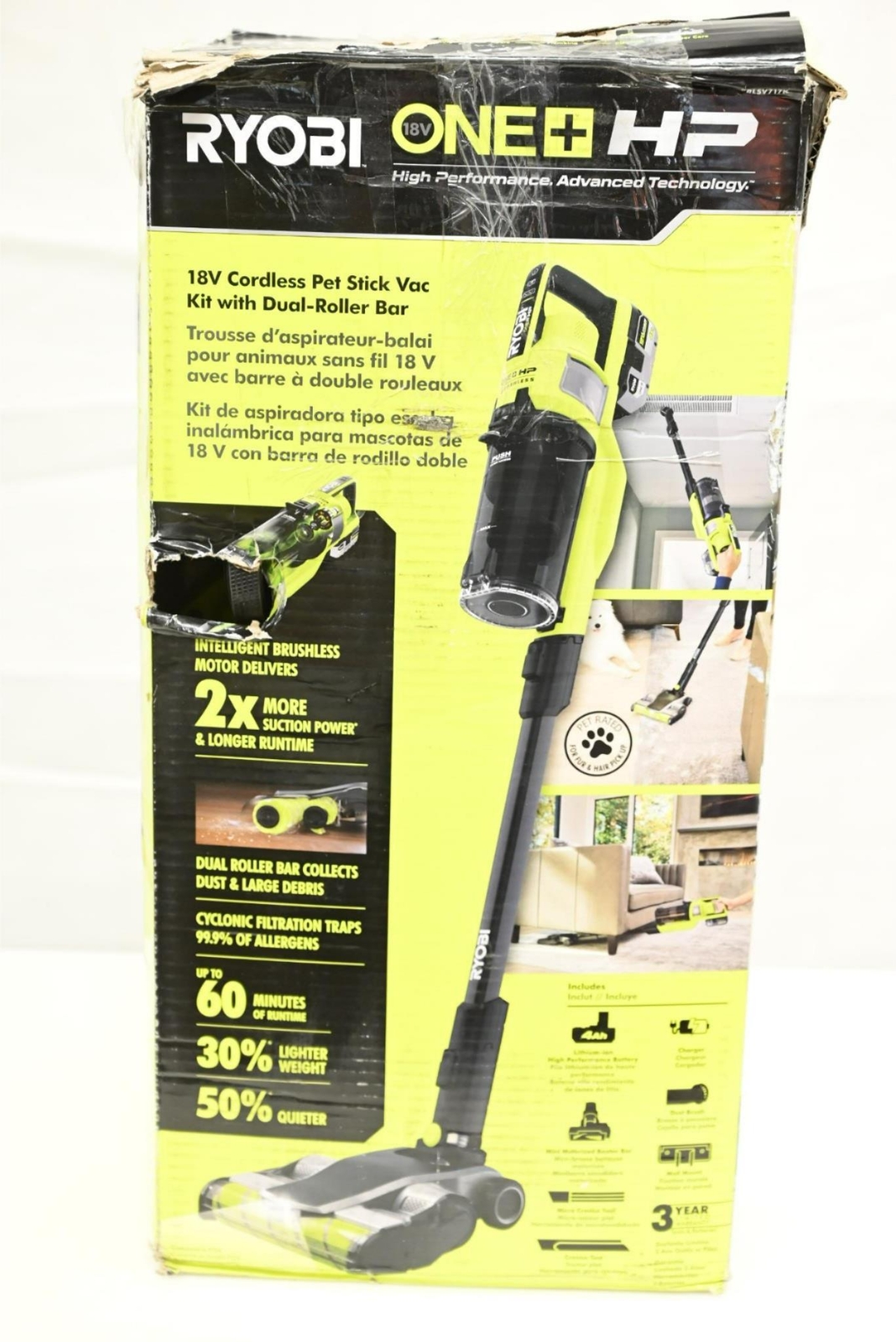 Ryobi PBLSV717K ONE+ HP 18V Cordless Pet Stick Vac w/Kit w/Dual-Roller ...