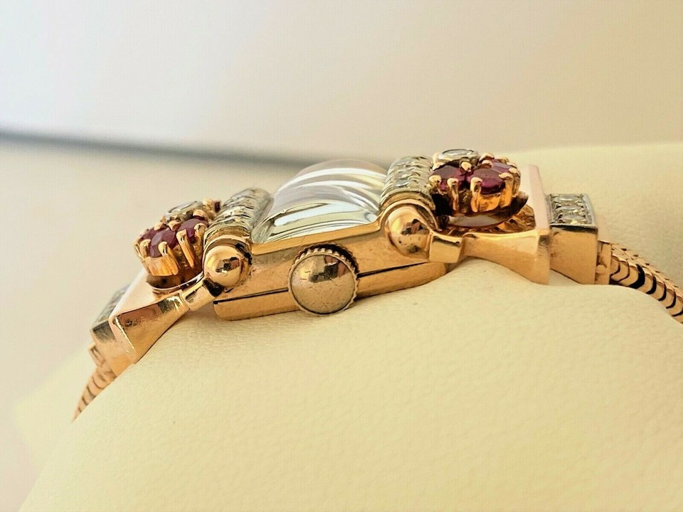 Art Deco Rima 14k Rose Gold with Rubies & Diamond Vintage Wristwatch | eBay