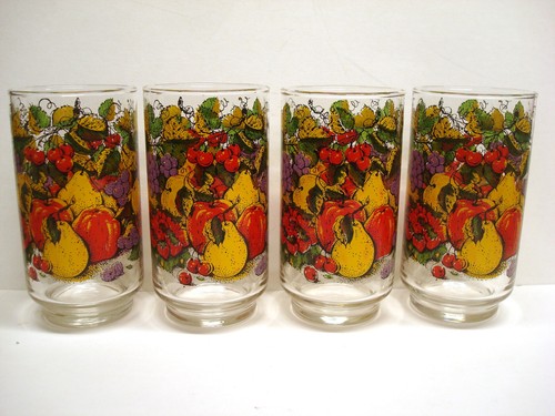 Libbey Harvest Fruit Pear Apple Grape Blueberry Cherry Drink Glass ...