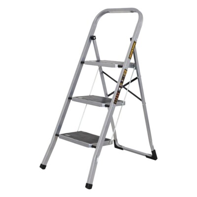 3 Step Ladder Heavy-Duty Steel, Non-Slip Rubber Steps, Foldable TOUGH ...