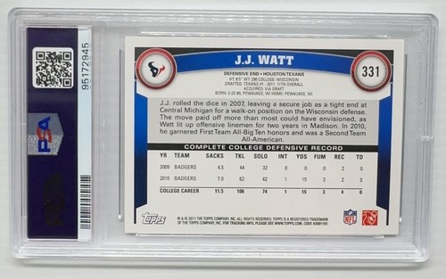 2011 Topps J.J. Watt Rookie Card RC #331 PSA 10 Gem Mint Houston Texans ...