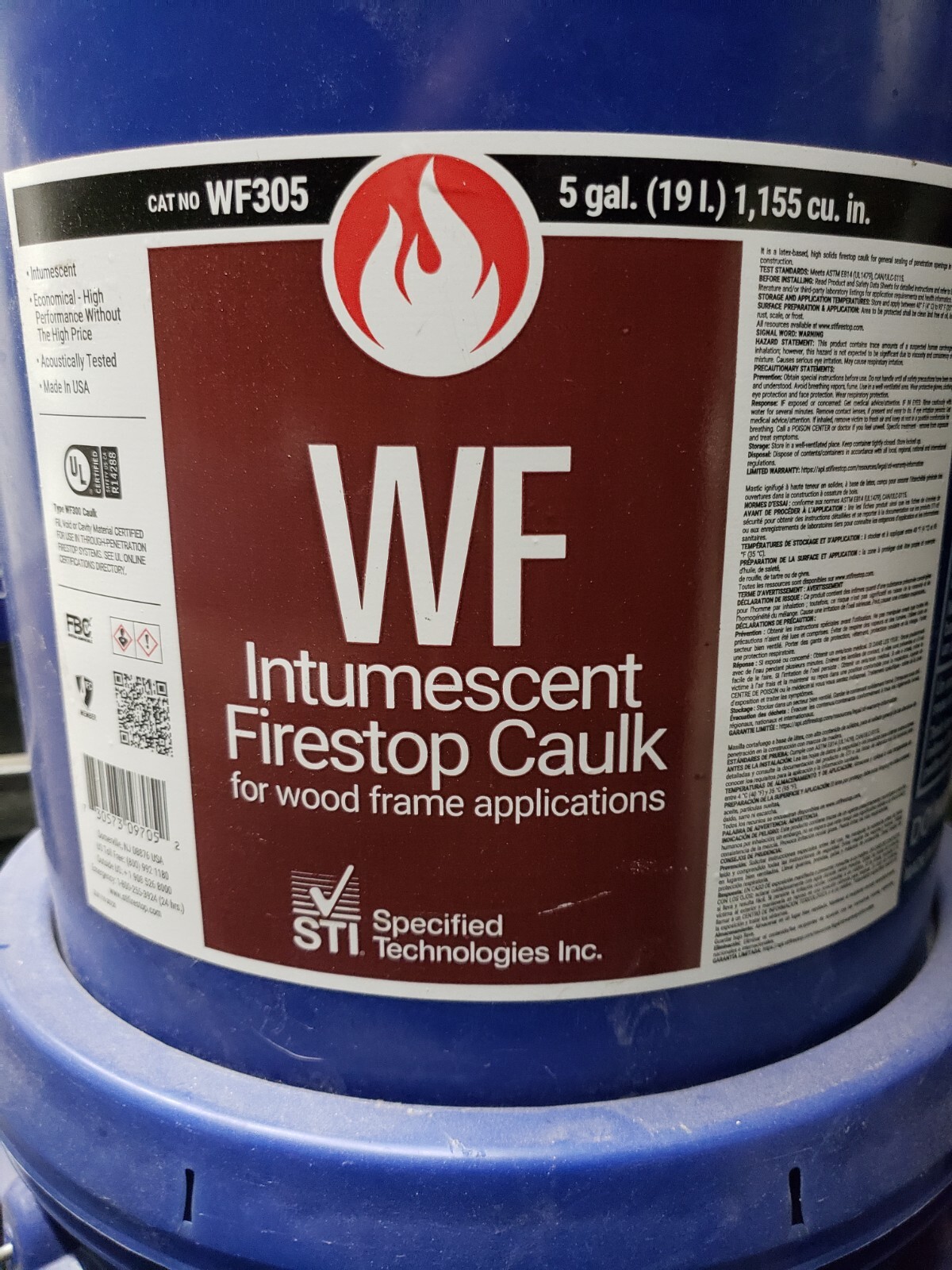 STI WF WF305 Intumescent Firestop Caulk for Wood Frame 5 Gal Pail | eBay