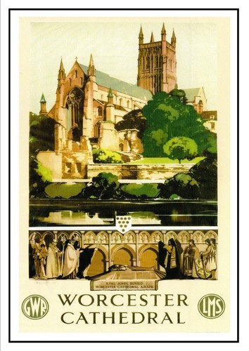Worcester Cathedral GWR LMS Railway Photo Vintage Advert Print Retro ...