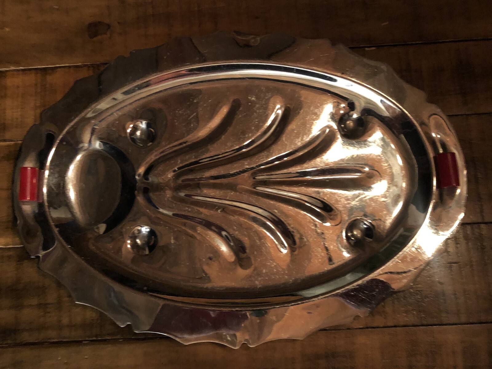 ANTIQUE ART DECO CHROME/RED BAKELITE PLATTER/SERVING PIECE MARKED ...