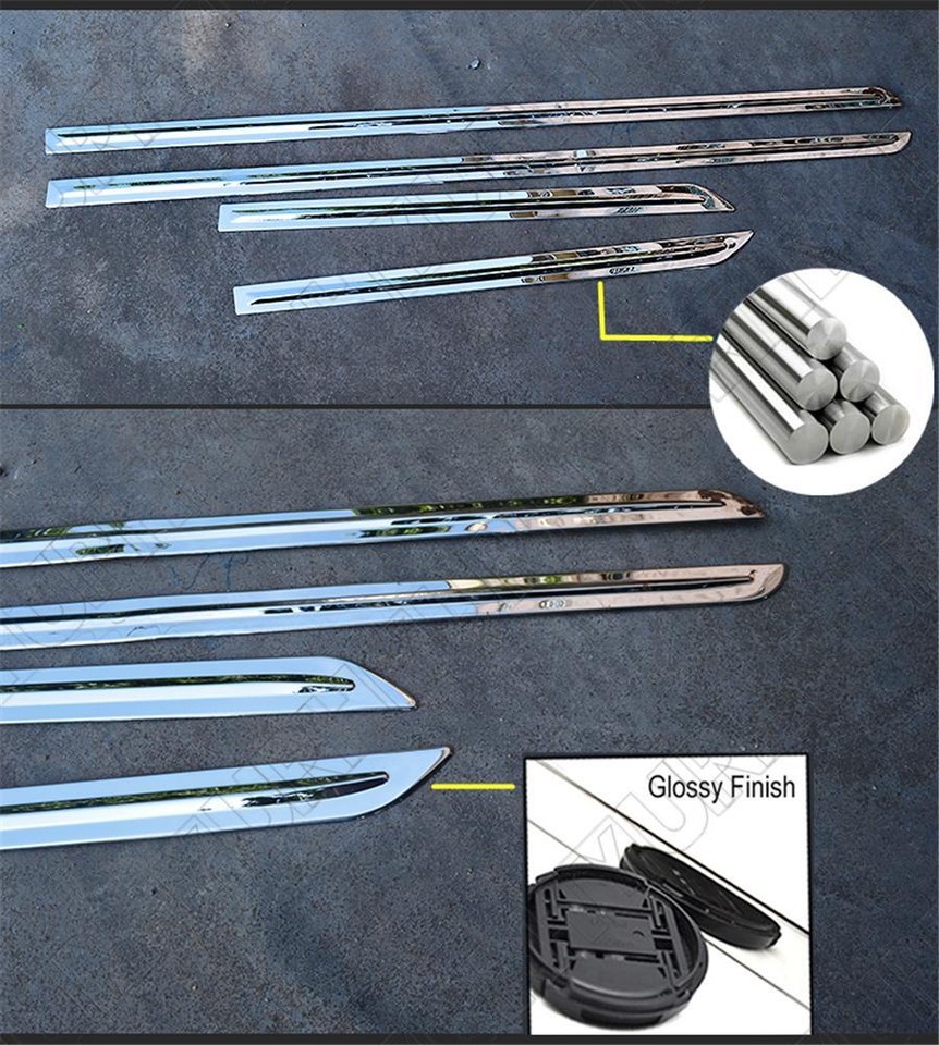 4Pcs Chrome Side Skirt Door Side Line Sill Garnish Body Molding Trim ...