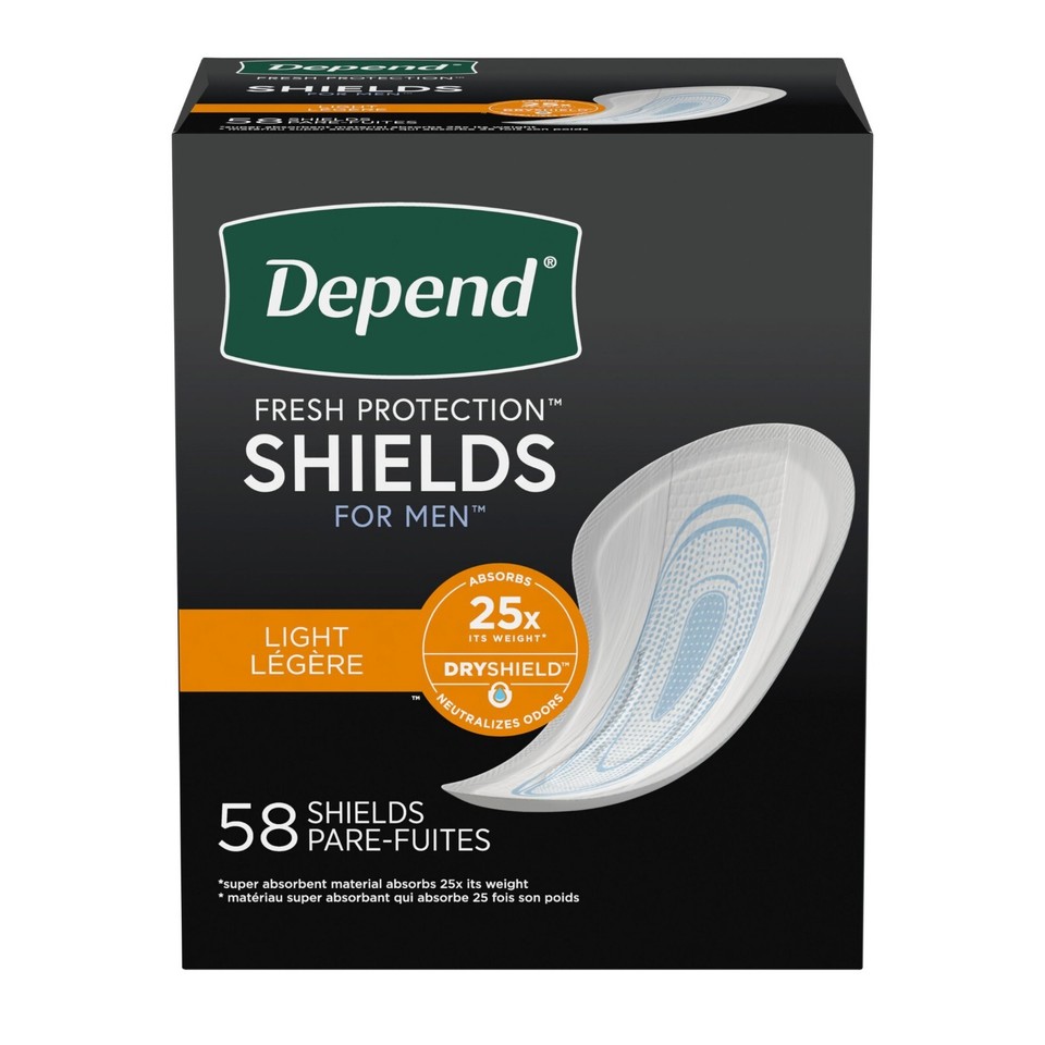 Depend Shield Incontinence Pads for Men Bladder Control Pads, Light, 58 ...