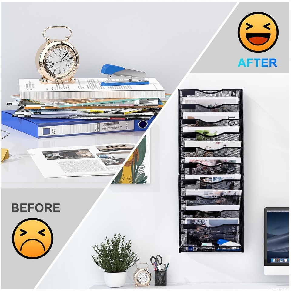 10-Tier Wall File Organizer, Mesh Mail Organizer Wall Mounted Paper Document ... | eBay