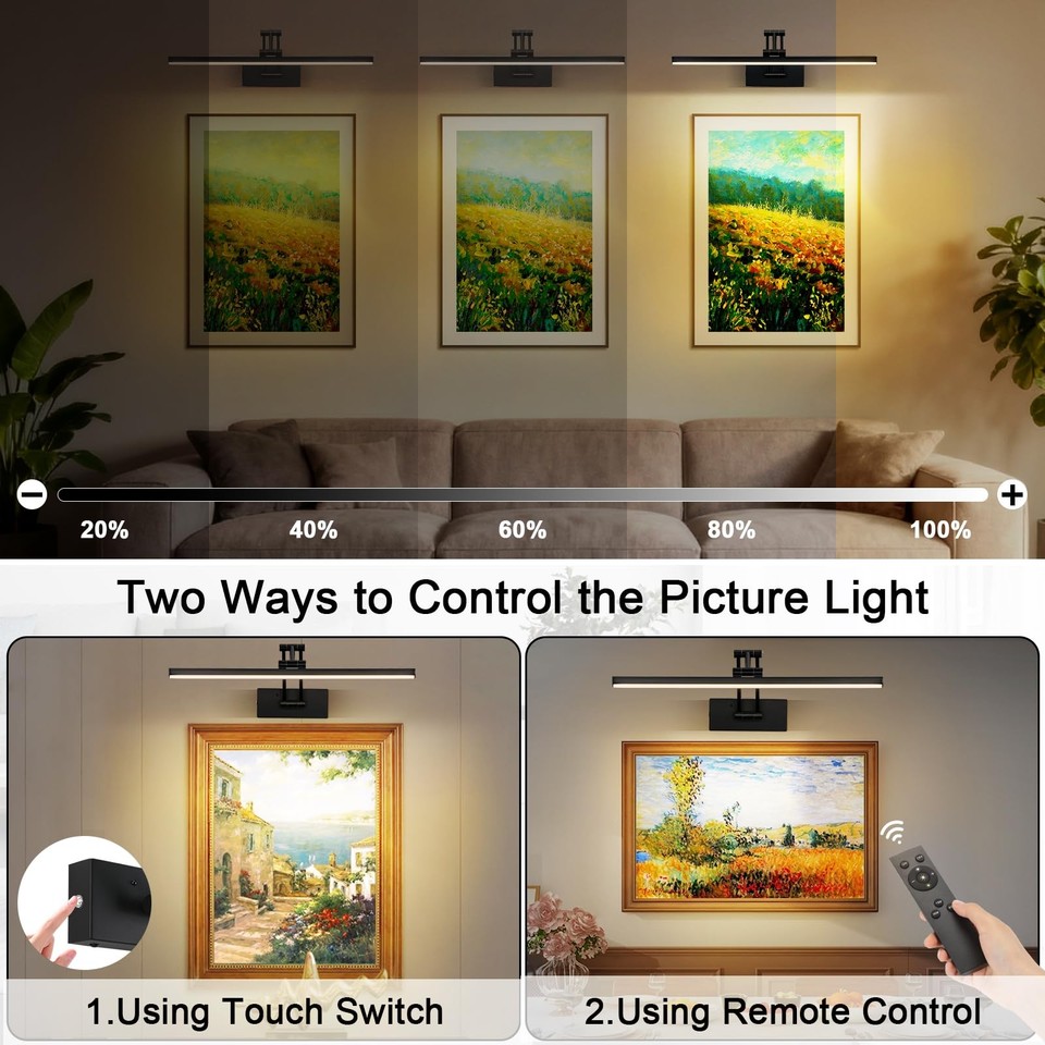 20'' Picture Light for Wall, 6000 mAh Battery Operated Picture Lights ...
