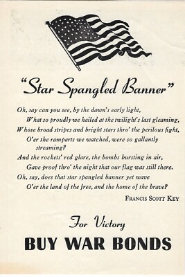 Vintage 1940's Star Spangled Banner - For Victory Buy War Bonds - 1949 ...