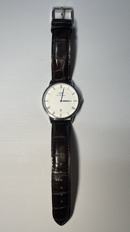 Daniel Wellington Dapper 38 mm Silver Stainless Steel Case with Brown ...