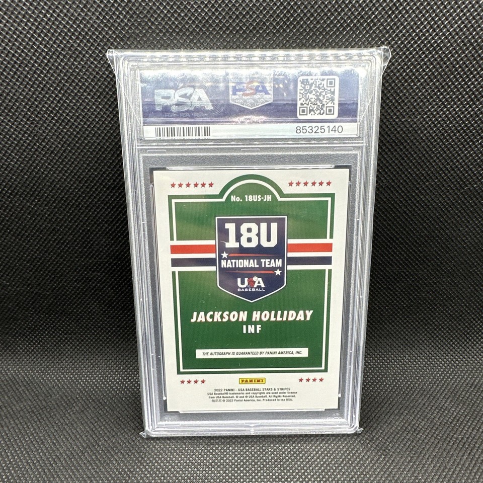 JACKSON HOLLIDAY SIGNED 2022 PANINI S & S USA ROOKIE CARD PSA 10 054/ ...