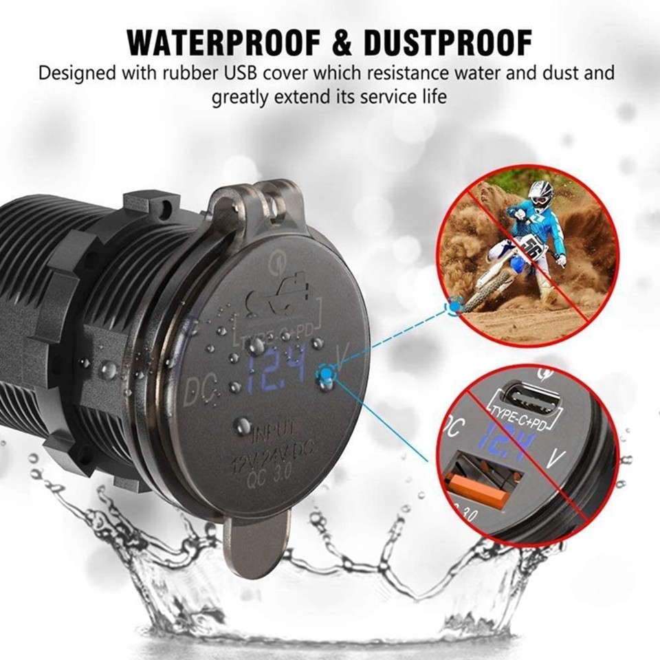 12V USB Type-C and QC3.0 Car USB Port Outlet Socket Charging Port for ...