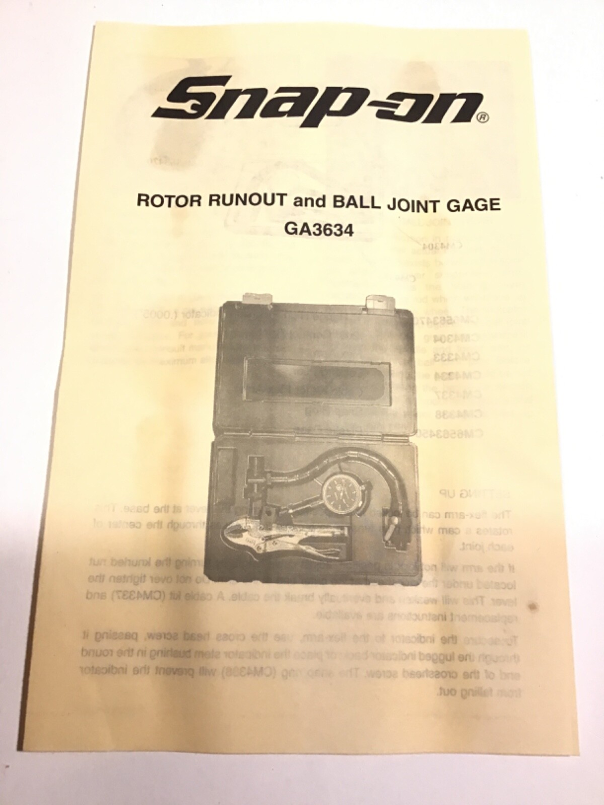 Snap-on GA3634 Ball Joint Dial Indicator & RUNOUT Gauge for sale online ...