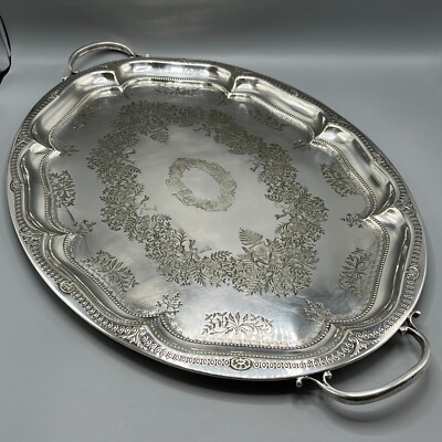 EXTRA LARGE Antique Silver Plated Butler Serving Tray c1900 JH Potter ...