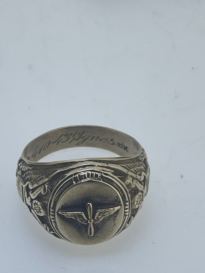Antique 10k Gold AVIATION PILOTS WINGS WW2 USA AIR FORCE MENS RING SIZE ...