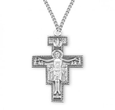 San Damiano Crucifix Features 27in Genuine rhodium plated endless curb ...