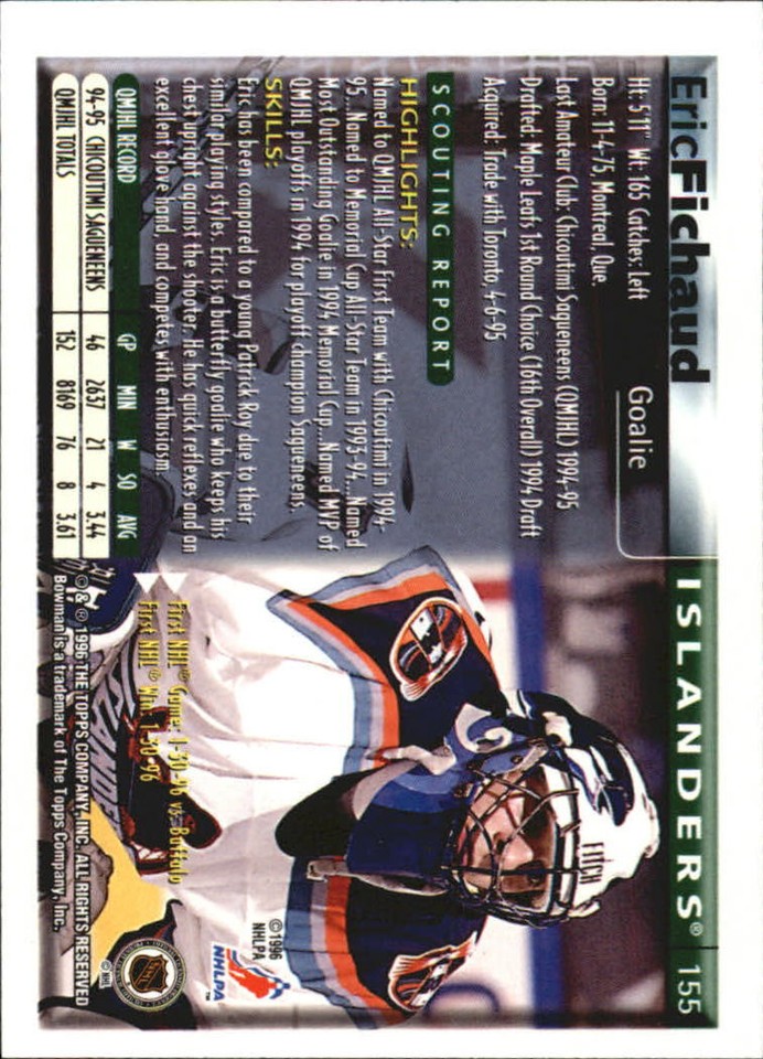 1995-96 (ISLANDERS) Bowman All-Foil #155 Eric Fichaud | eBay