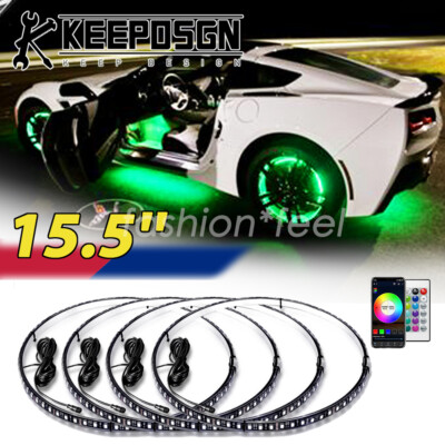 Car 15.5 inch RGB LED Wheel Ring Rim Lights Kit APP Bluetooth for Chevy ...