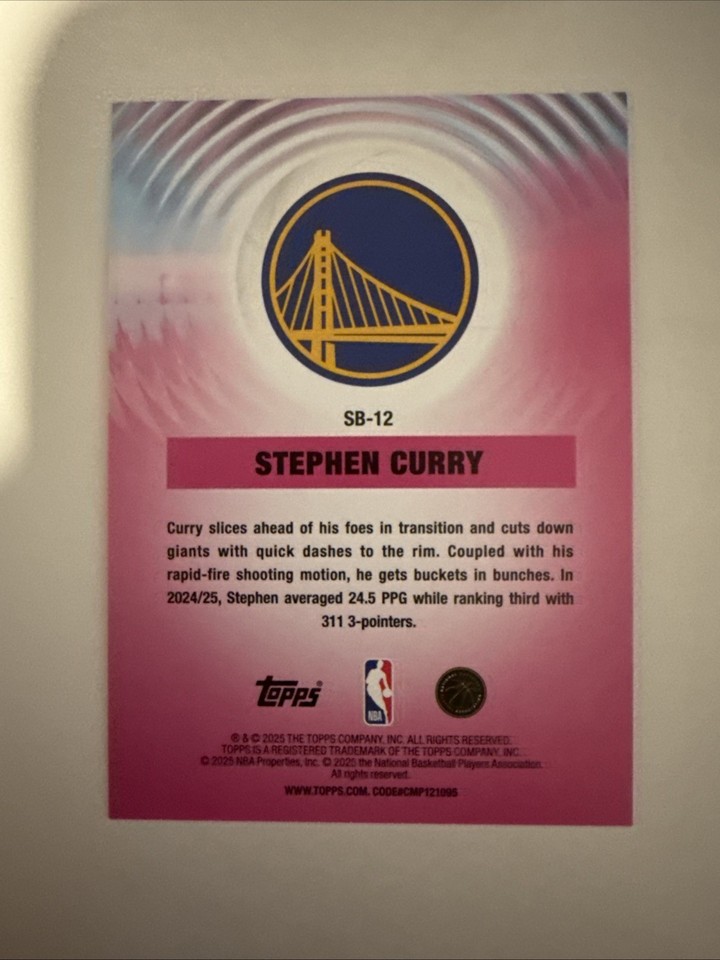 2025-26 Topps Basketball STEPHEN CURRY #SB-12 Sonic Boom Holo (1:1930 ...