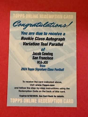 2024 Topps Rookie Class Autograph Variation Teal Redemption Jacob ...