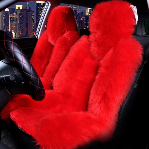 2PCS Genuine Australian Sheepskin Fur Long Wool Car Front Seat Cover ...