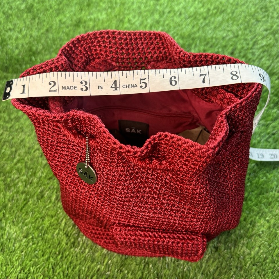 VTG The Sak Red Crochet Drawstring Backpack Knit EUC School Shoulder ...
