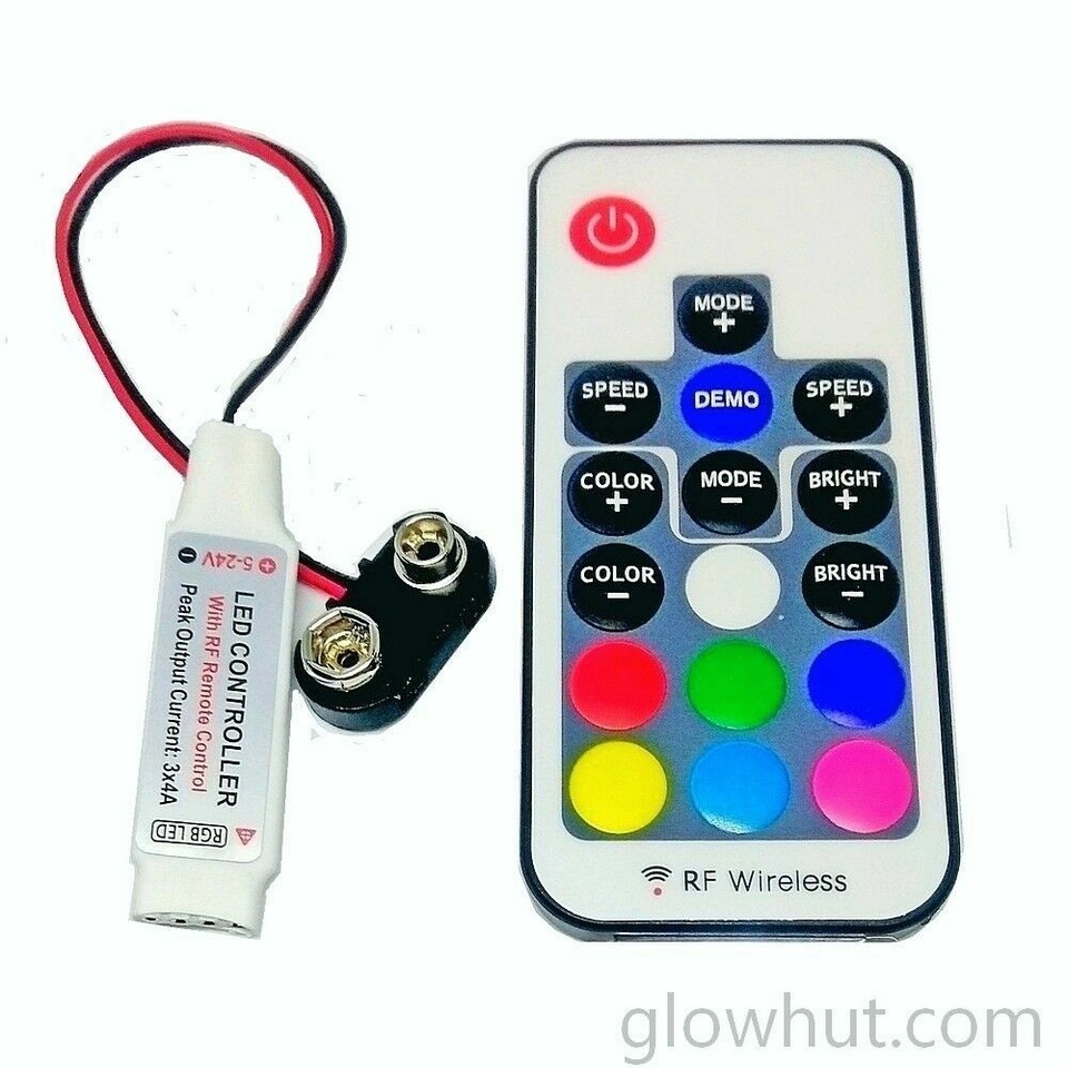 5050 RGB LED strip mini controller 9V battery connector IR RF remote ...