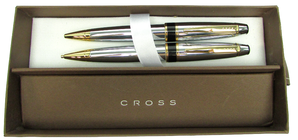 CROSS Sydney Medalist Polished Chrome & Gold Ballpoint Pen & Pencil Set ...