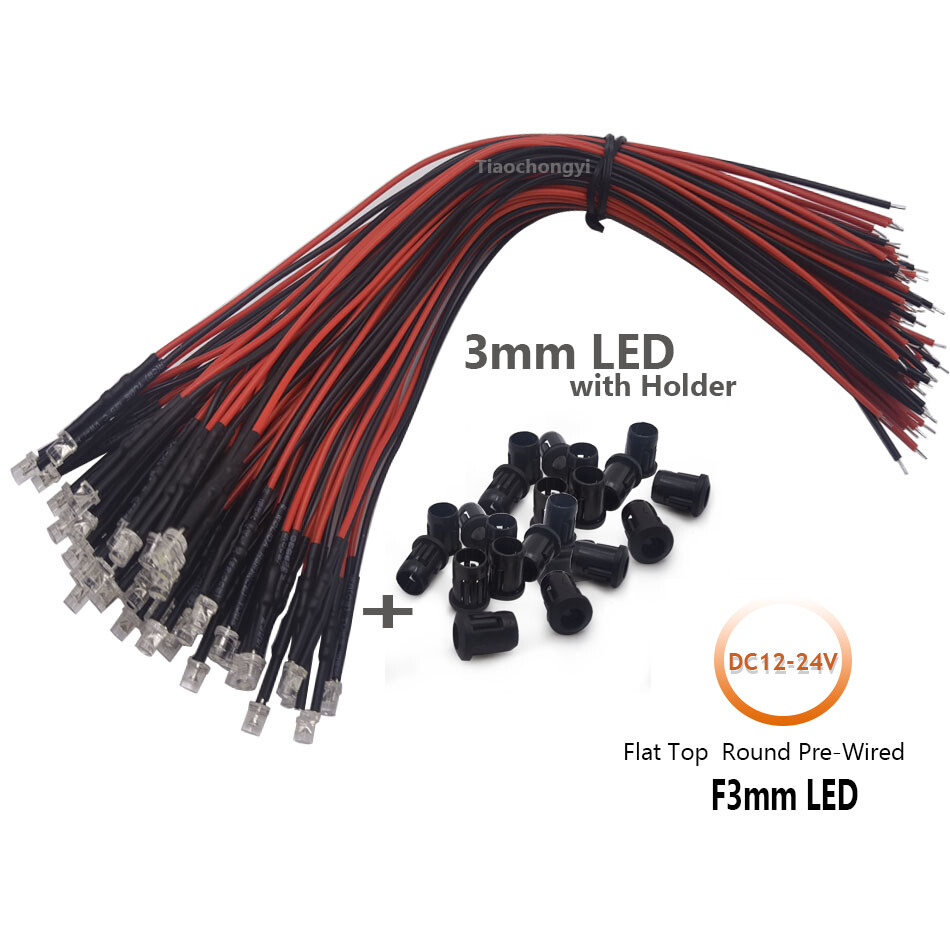 DC12-24V 3mm 5mm Pre-wired Flat Top LEDs DIP Emitting Diode White Red ...