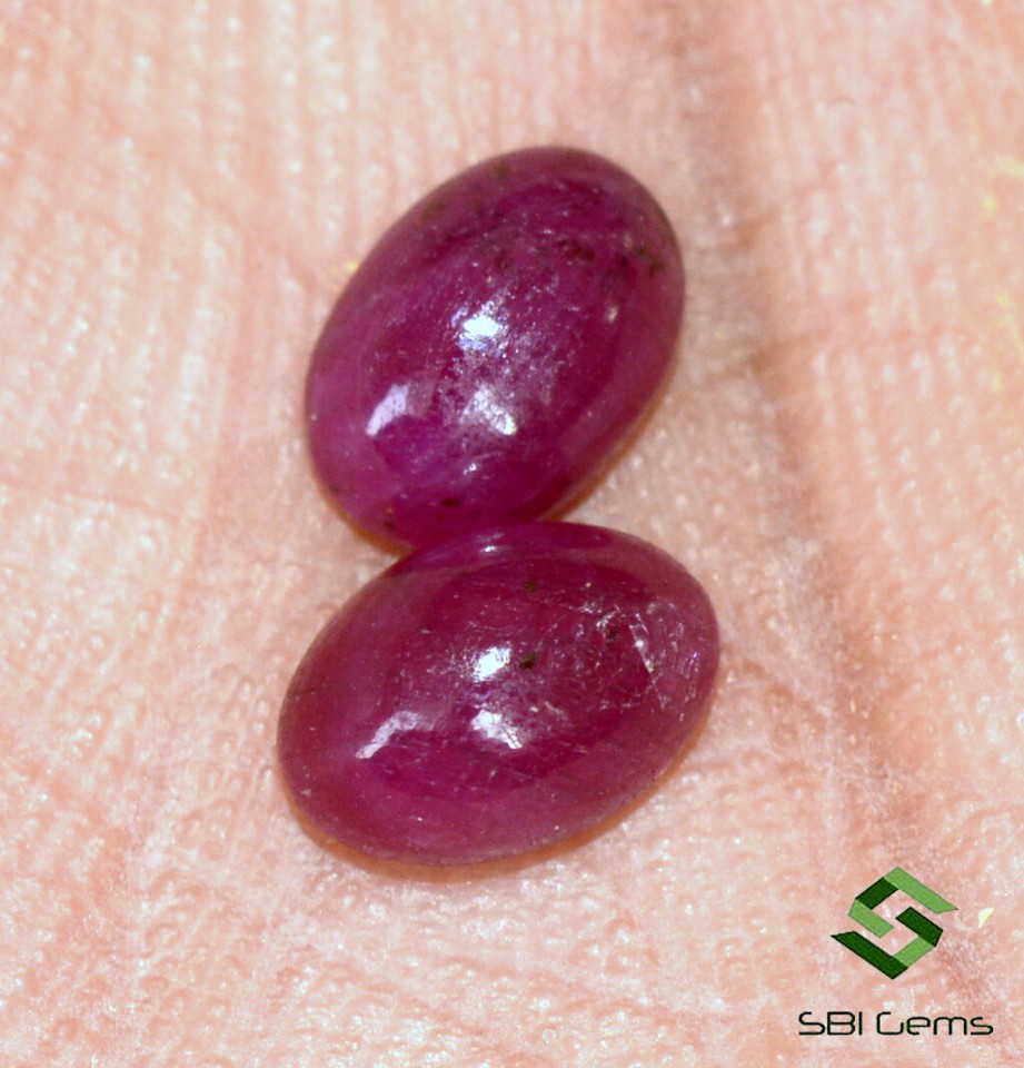 Certified Natural Ruby Oval Cabochon Pair 7x5 mm 2.31 CTS Unheated ...