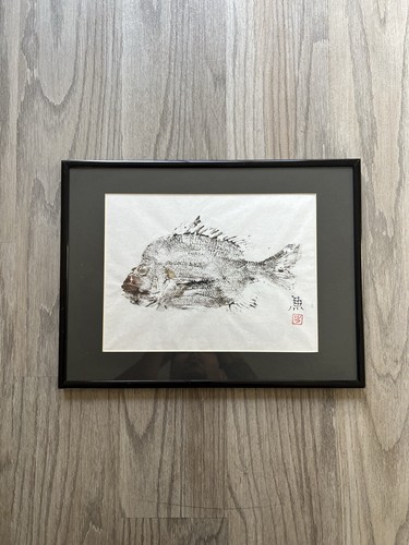 Japanese Gyotaku Sheepshead Fish Print Rubbing Framed Signed 16.5x12.5 ...