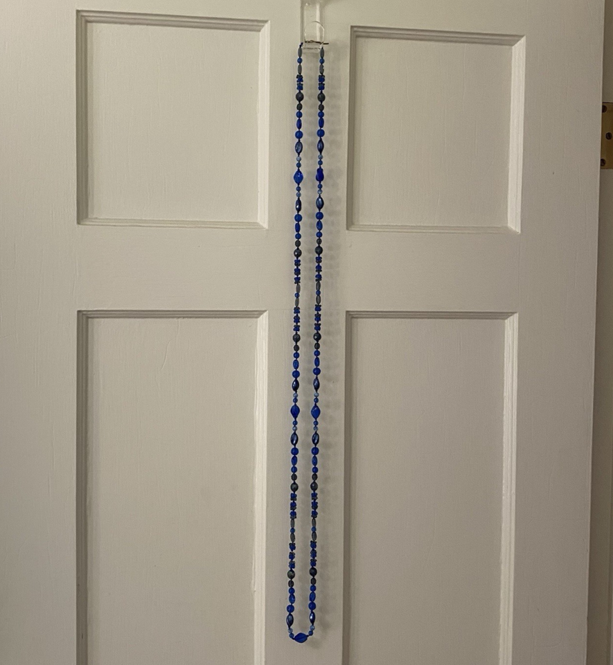 Vintage West Germany 58" Blue Glass Beaded Flapper Necklace w/ Tag W ...